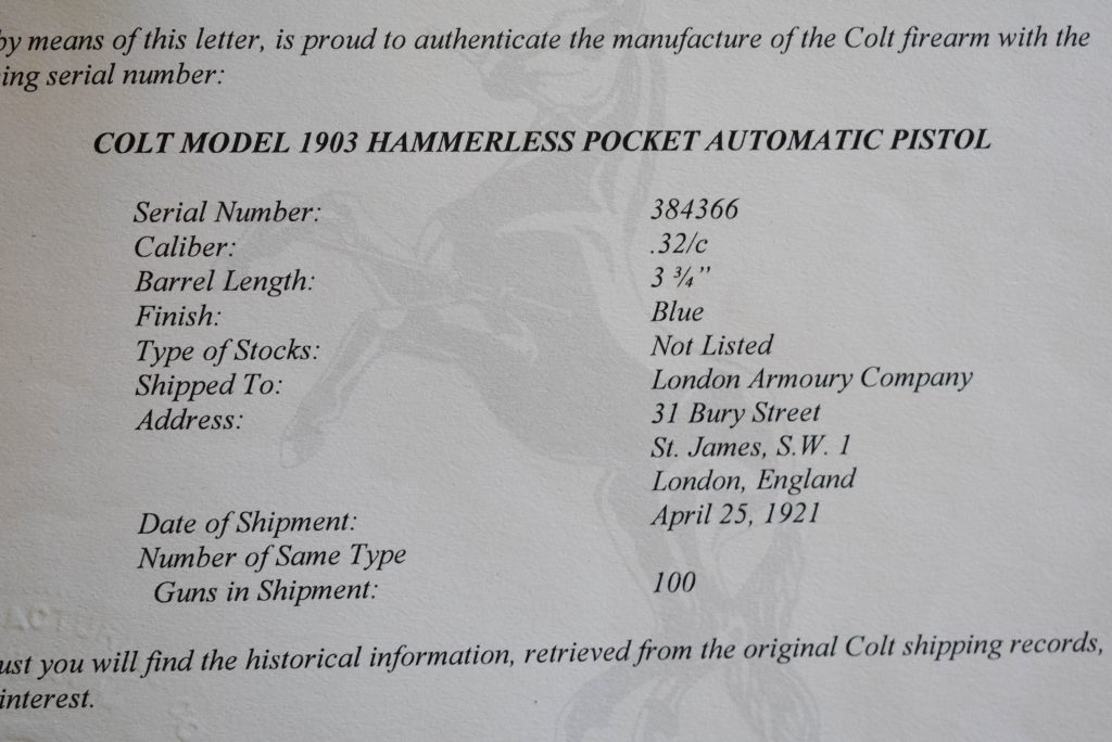 SOLD VERY RARE BRITISH RAF MARKED, COLT 1903 POCKET HAMMERLESS PISTOL ...