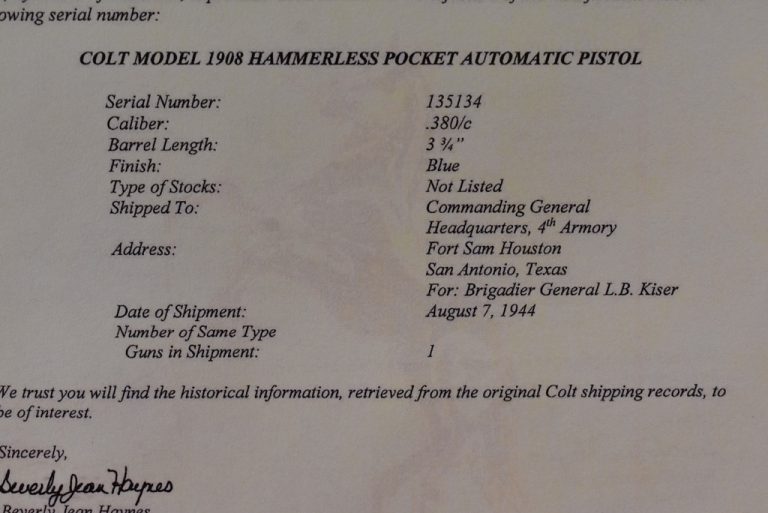 SOLD MAJOR FIND! IMPORTANT US WWII COLT M1908 GENERAL OFFICERS PISTOL ...