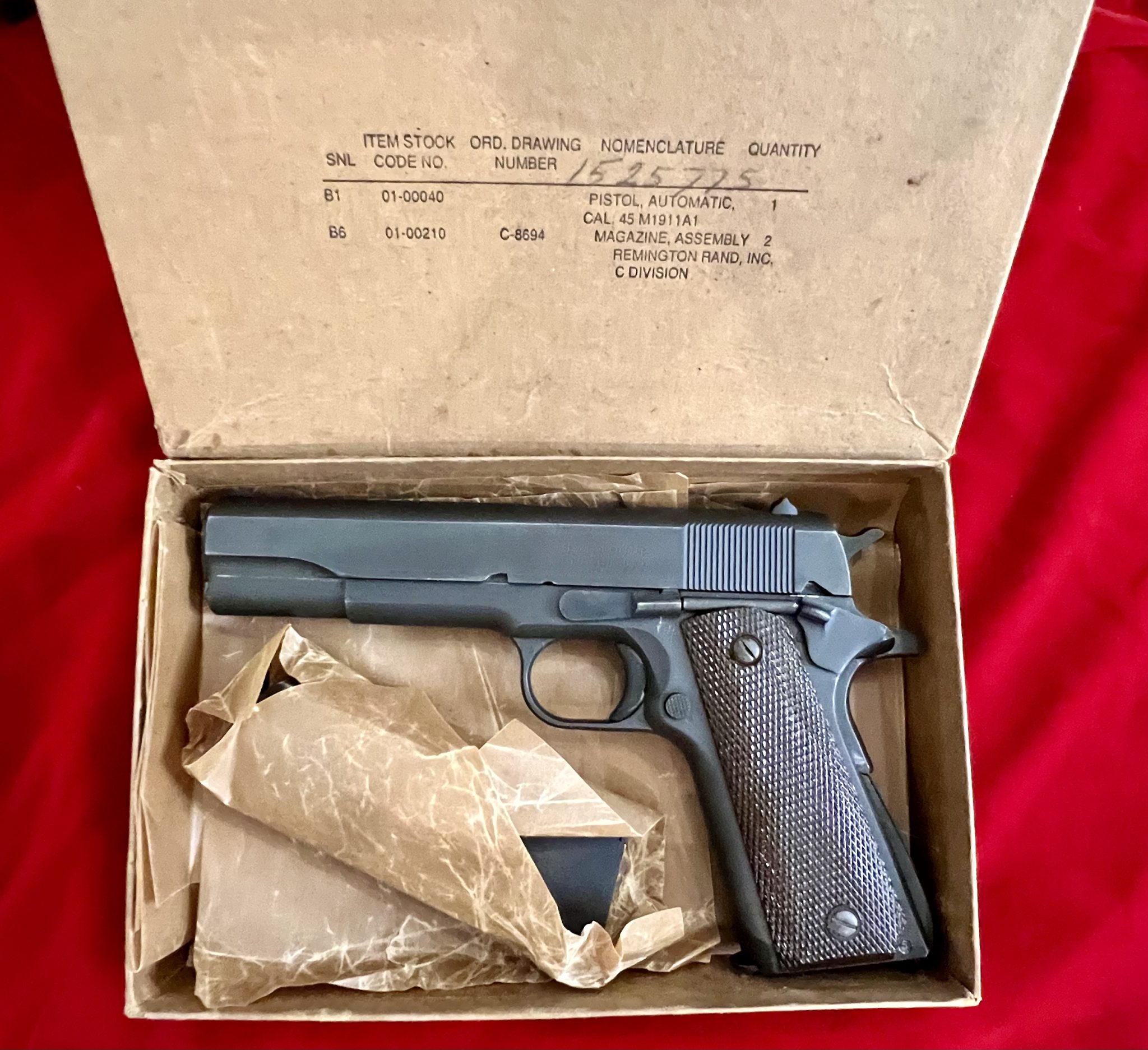 SOLD ORIGINAL WW2 REMINGTON RAND 1911A1, JUNE 1944…MINT CRISP IN ...