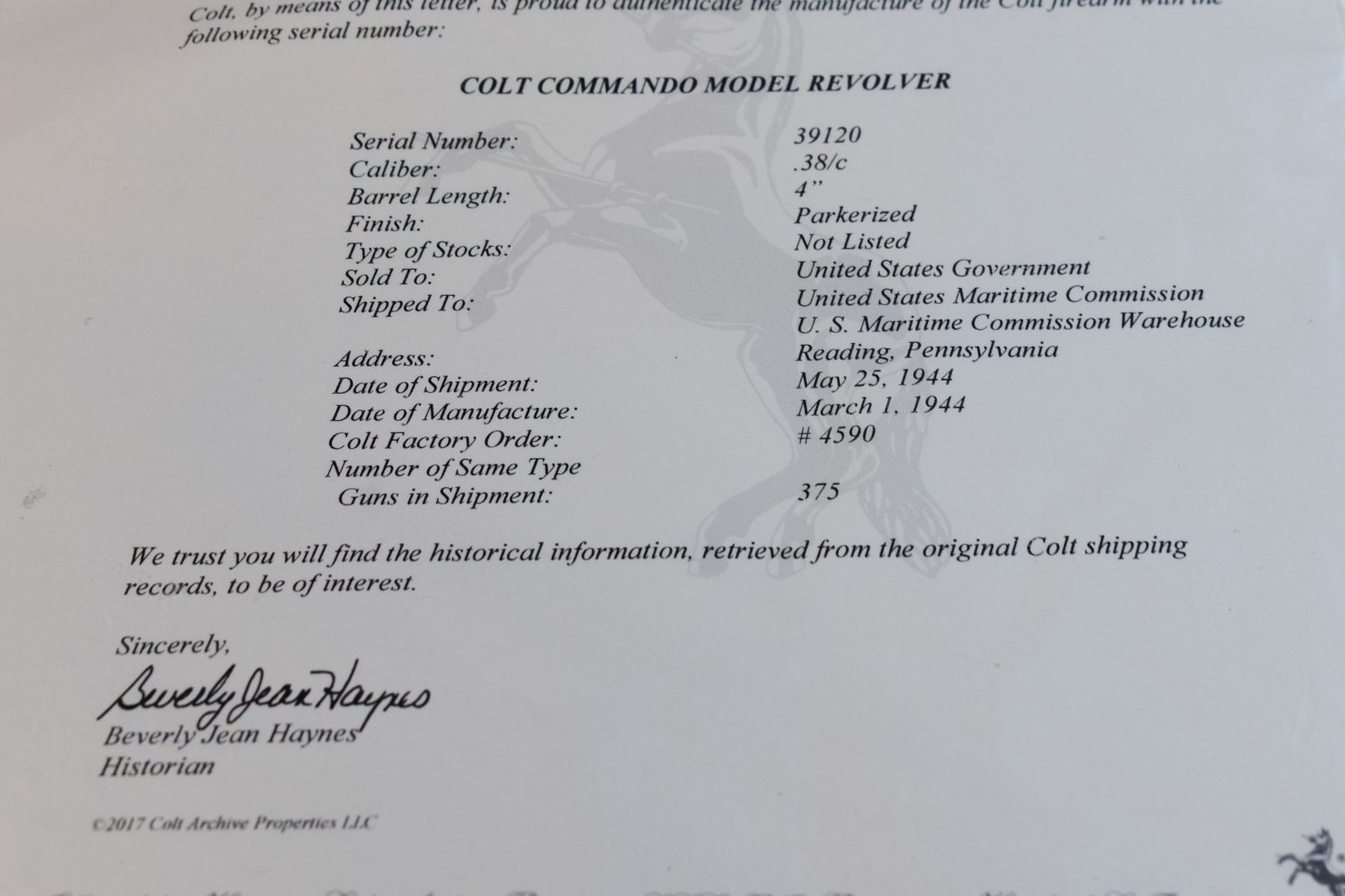 SOLD US WWII COLT COMMANDO REVOLVER .38 SPECIAL 4 INCH...SHIPPED TO THE ...